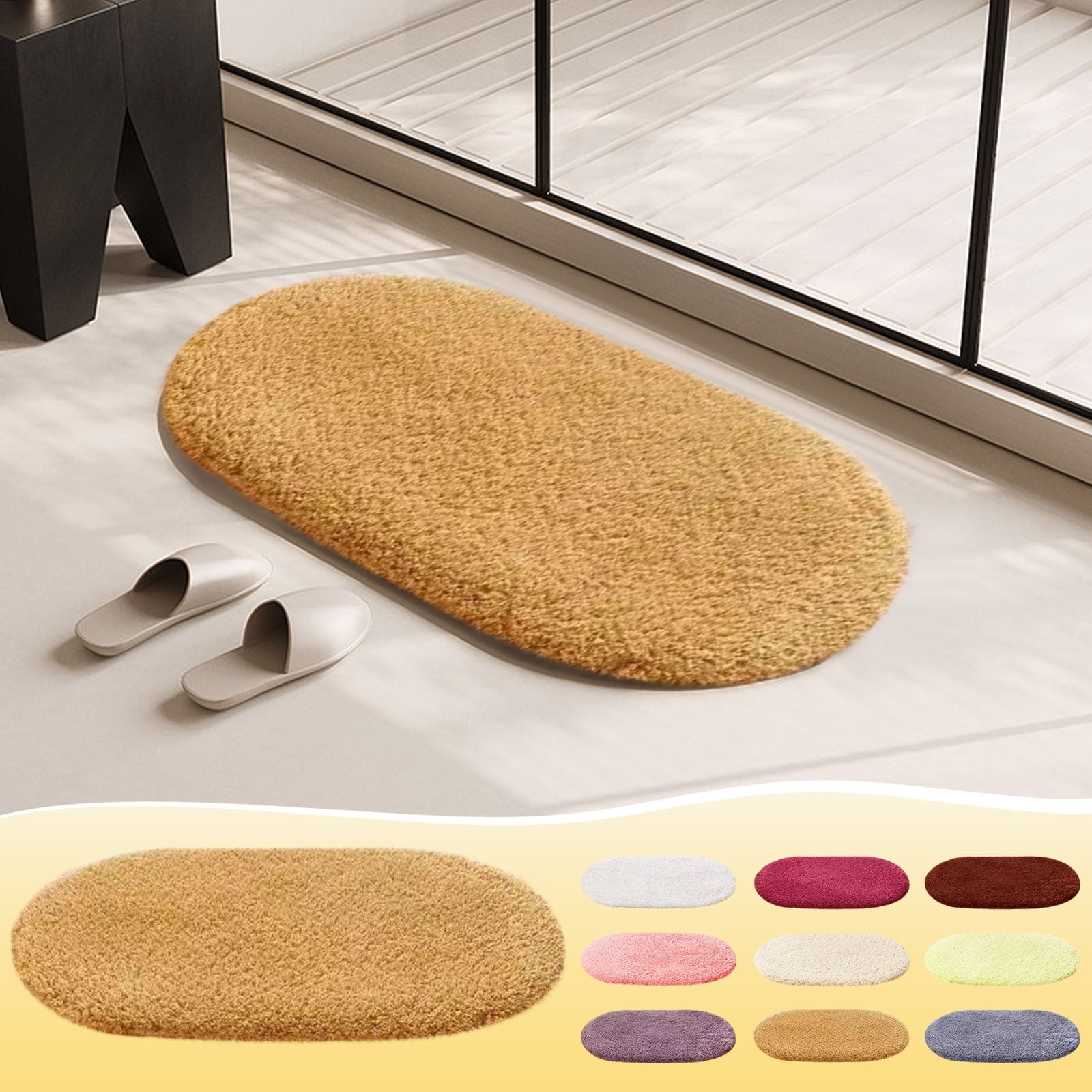 InsCrazy Bathroom Rugs Non-Slip Floor Mats Household Oval Living Room ...