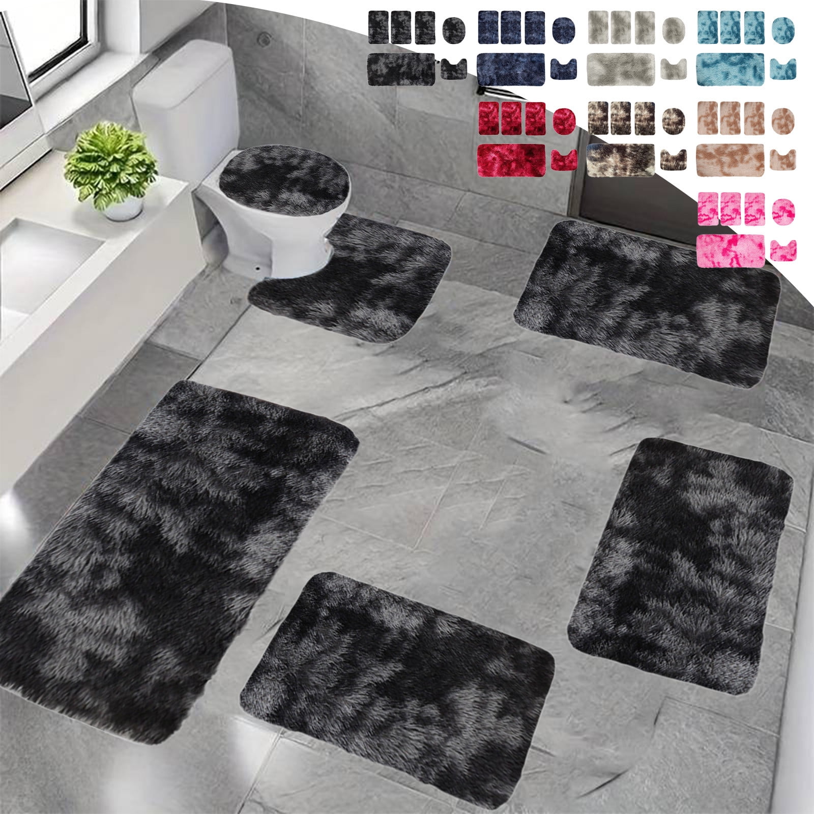 InsCrazy Bathroom Rugs Sets 6 Piece New Mixed Color Bath Mats Bath Rugs ...