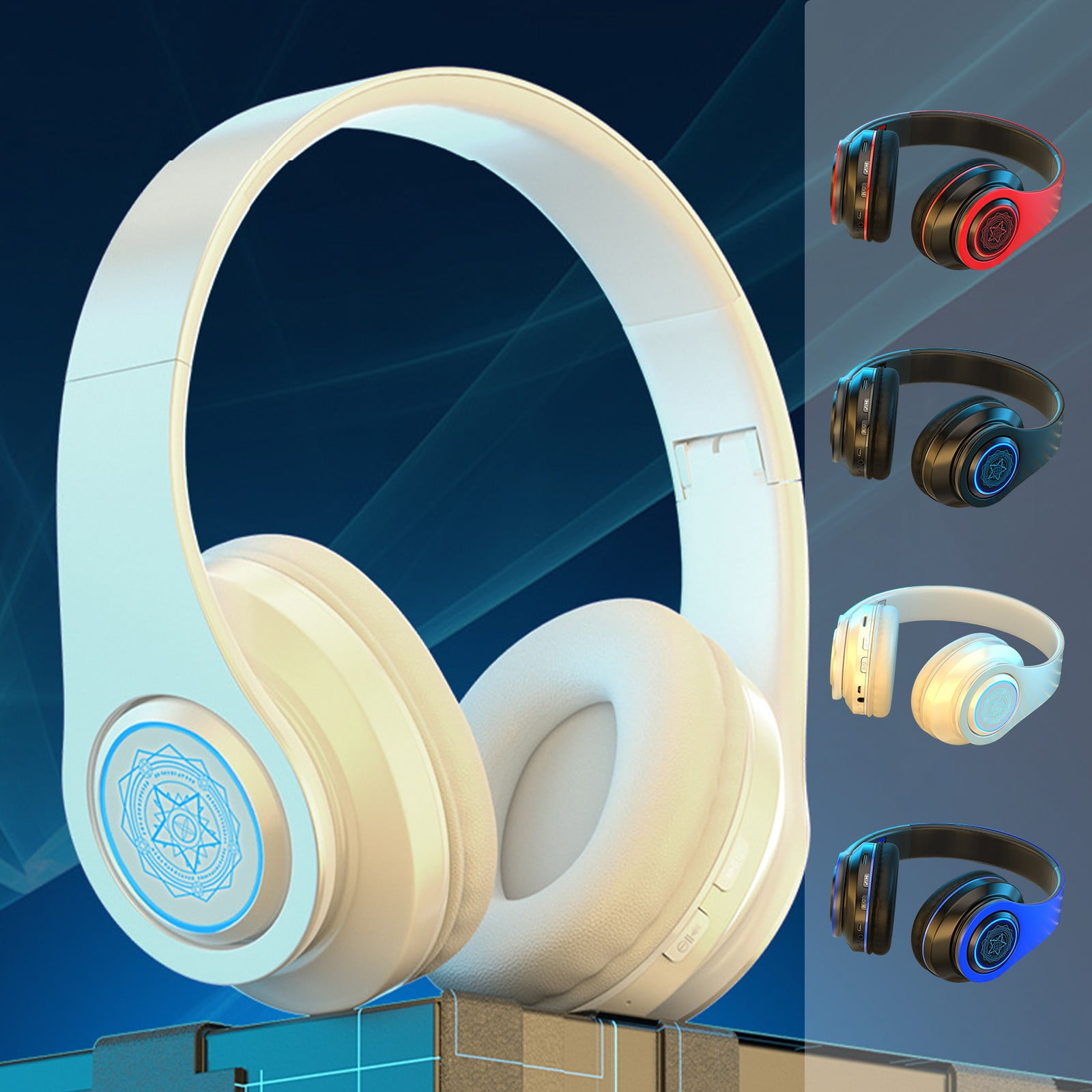 InsCrazy Gaming Headsets with RGB Light Mic 8 Hours Foldable On-Ear ...