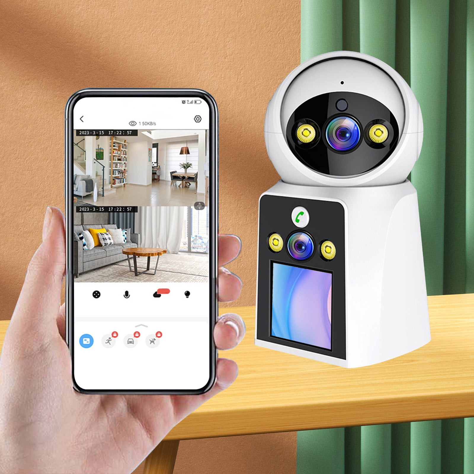 InsCrazy Cameras for Home Security, One Button Video Call 360 Degree ...