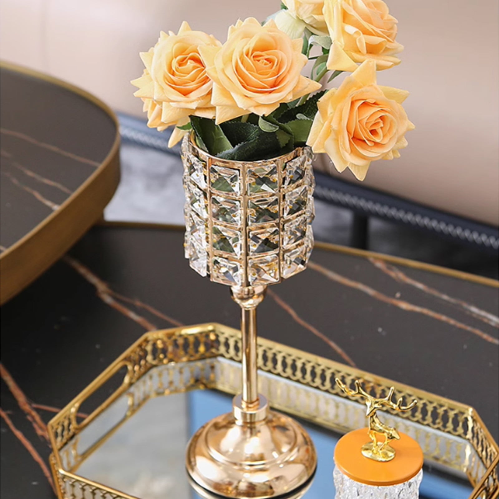 InsCrazy Candle Holders Crystal Metal Candle Crystal Beads Bling Tea ...