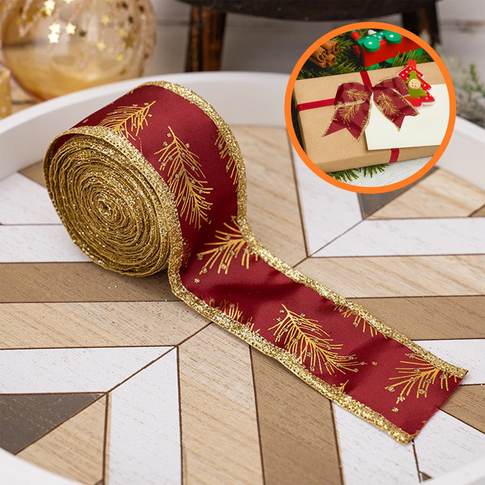 InsCrazy Christmas Ribbon Rolls Christmas Wired Ribbons for DIY Gift ...