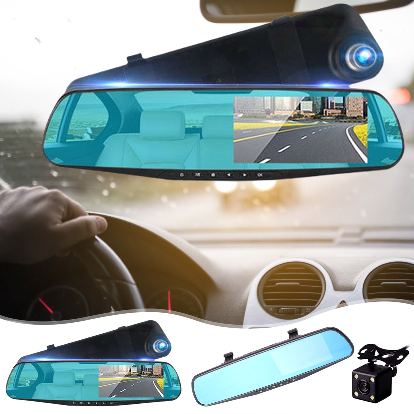 InsCrazy Dash Cam Car Rearview Mirror Driving Recorder Front and Rear ...