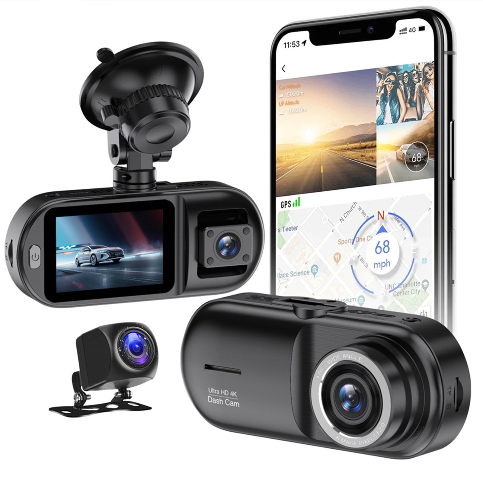 InsCrazy Dash Cam Three Recording Driving Recorder High-definition 4K ...