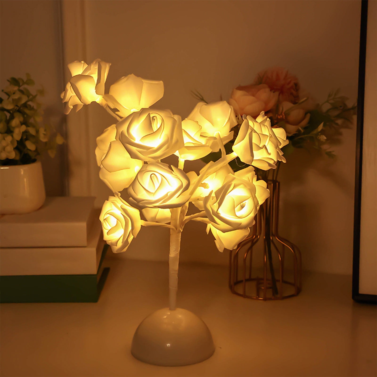 InsCrazy Desk Lamp Faux Rose Flower Tree Lamp 16 Heads LED Rose Table ...