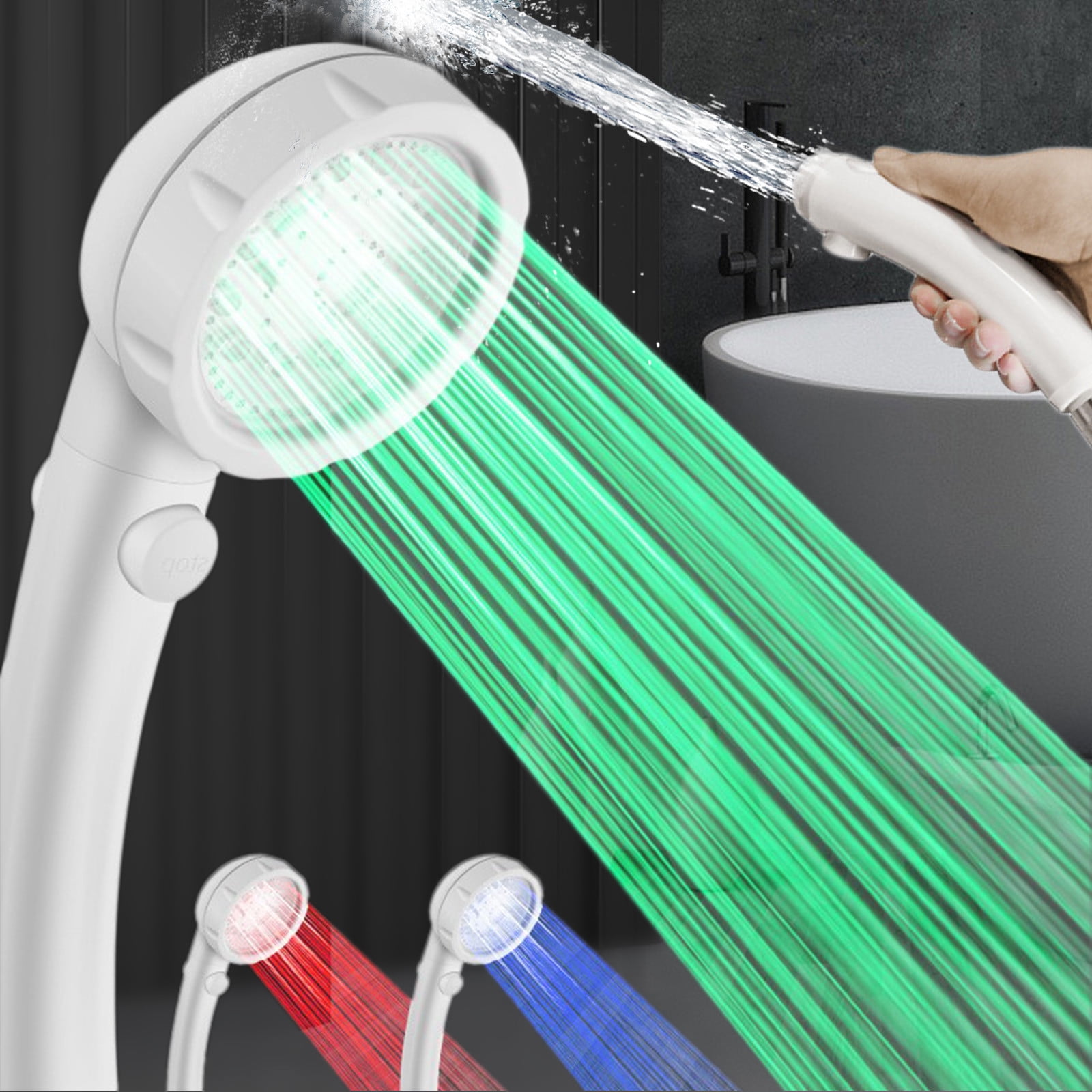 InsCrazy High Pressure Shower Head with Handheld, LED Color Changing ...