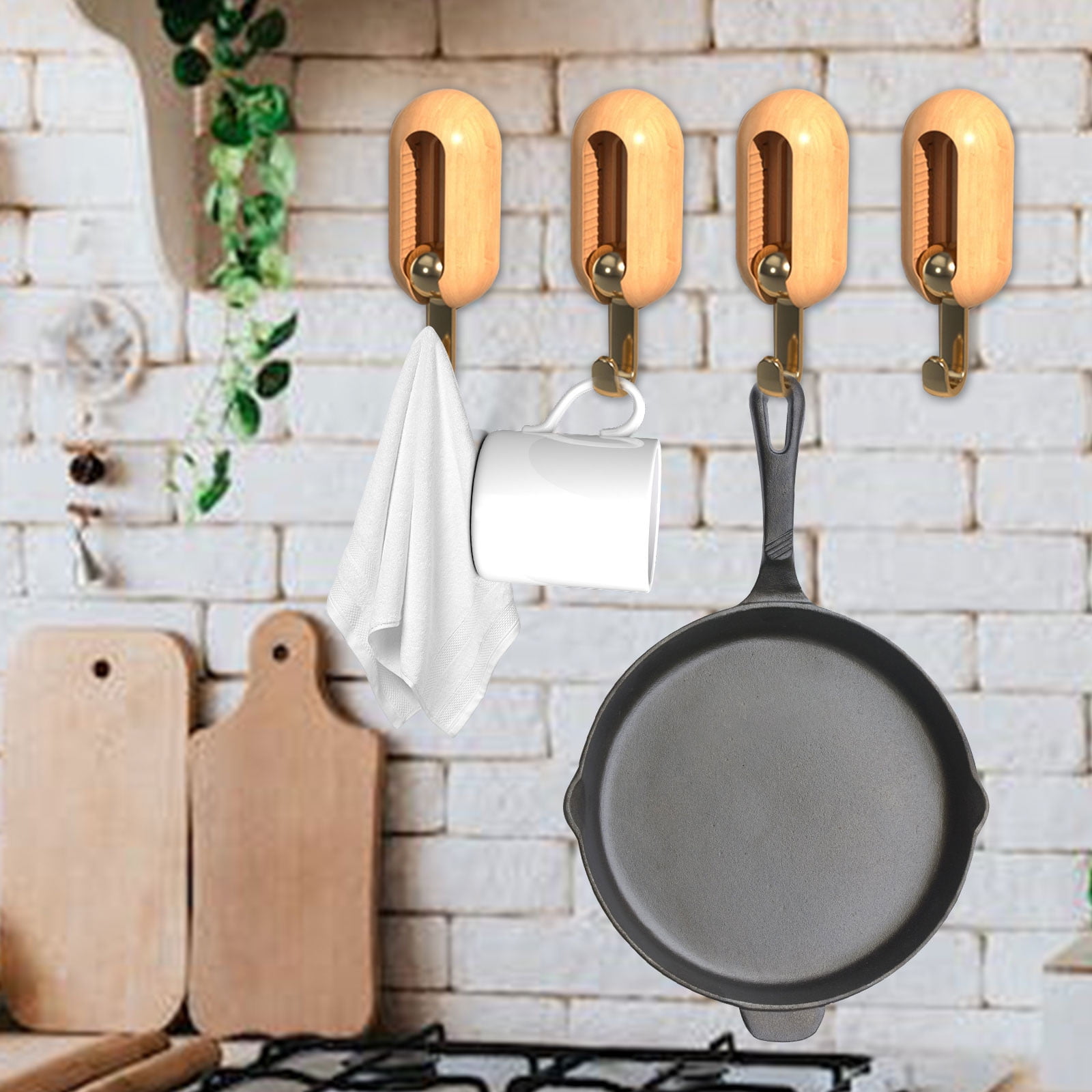 InsCrazy Hook Damage-free Hook Universal Wall Hanging Hook Wall Hanging Hanger Wood Bathroom ...