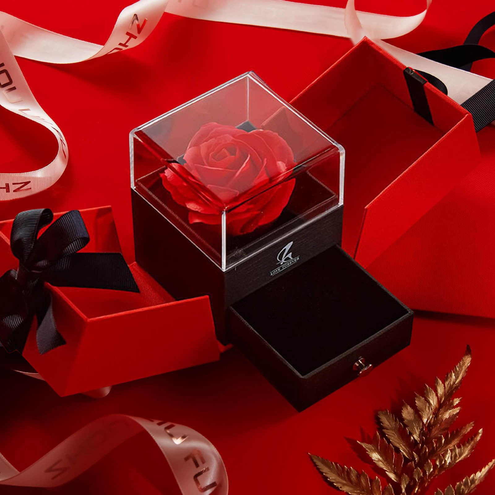 InsCrazy Jewelry Organizer Everlasting Flower Box Chinese Valentine's Day Gift Box Single Rose ...