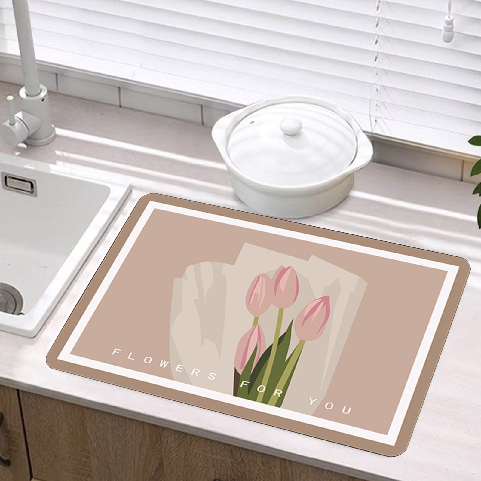 InsCrazy Kitchen Drainage Mat Countertop Absorbent Mat Diatomaceous ...