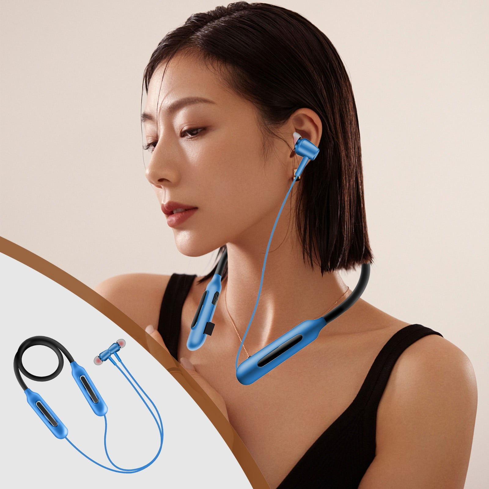 InsCrazy Neckband Bluetooth Headphones Memory Metal Foldable Surround Stereo Sound High Energy ...