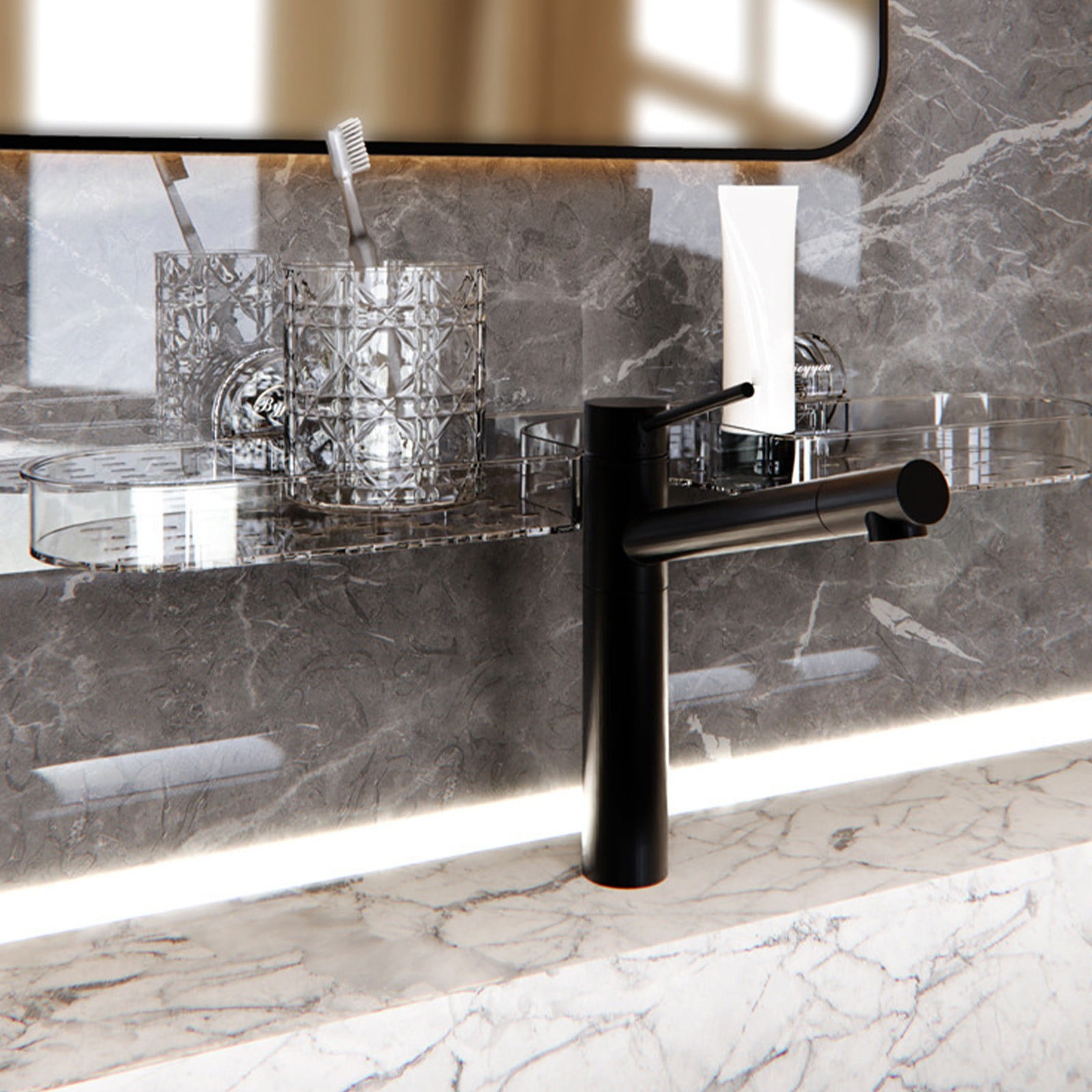 InsCrazy Organizer Racks, Faucet Shelf Suction Cups Hole Less Wall ...