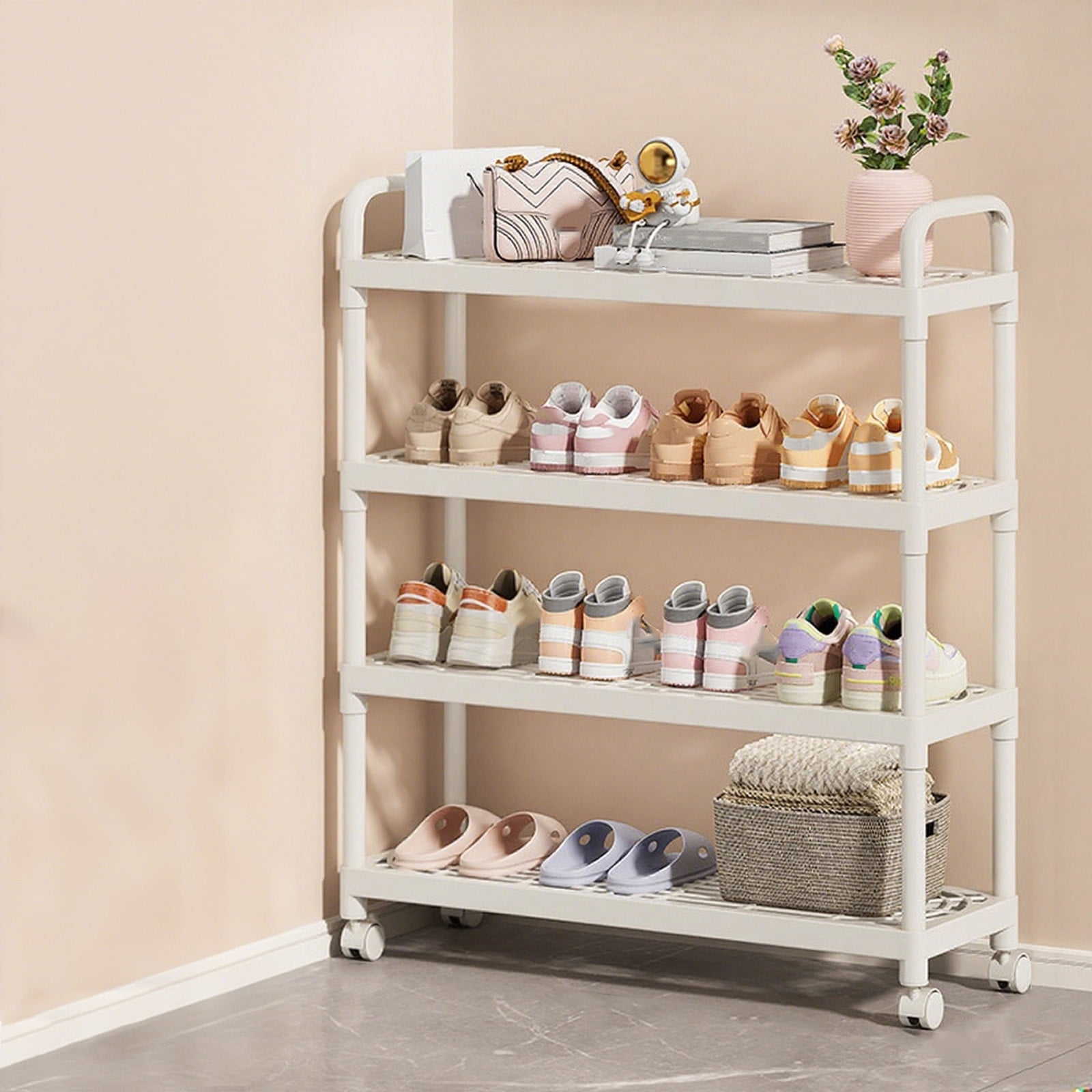 InsCrazy Shoe Rack Shoe Rack With Roller Shoes Storage Rack Long for ...