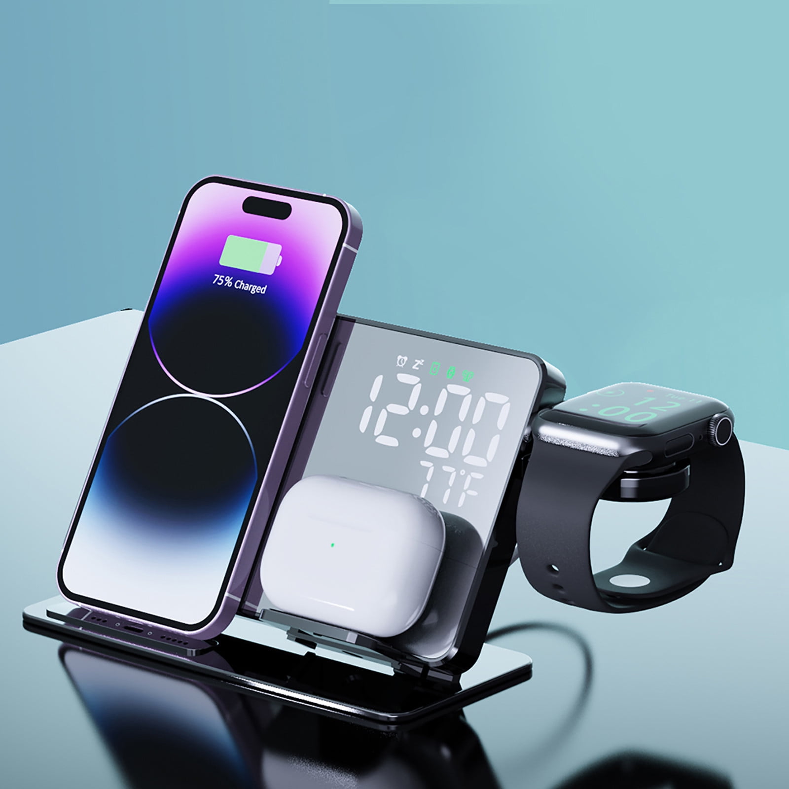 InsCrazy Wireless Charger 15W 4-in-1 Wireless Charger Clock LED Digital ...