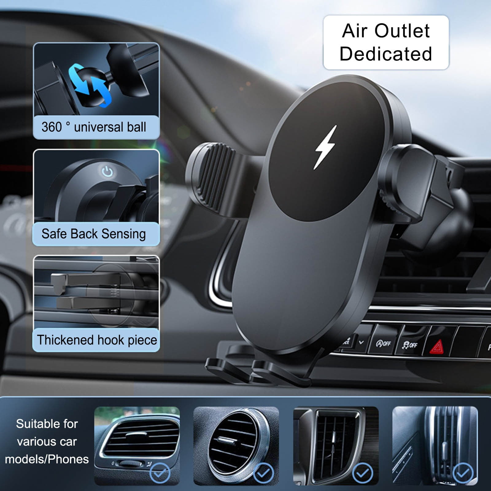 InsCrazy Wireless Charger Gravity Outlet Bracket Car Mobile Phone ...