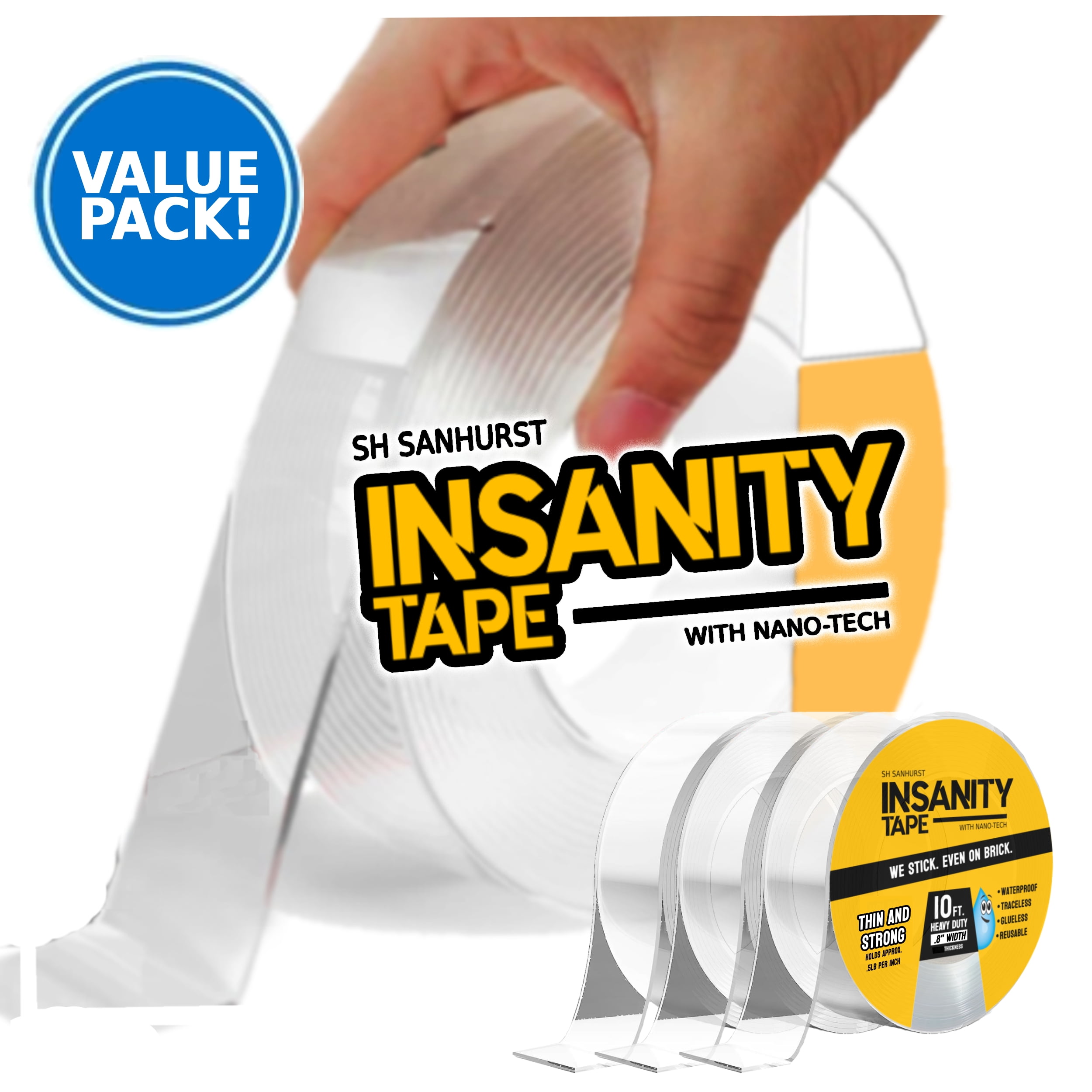 Insanity Nano Tape Thin 3 Rolls 10ft. x .8 in. Double-Sided Reusable ...