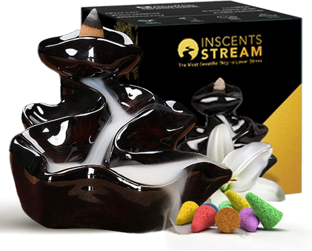 Inscents Waterfall Ceramic Incense Holder with Backflow Design +50 ...