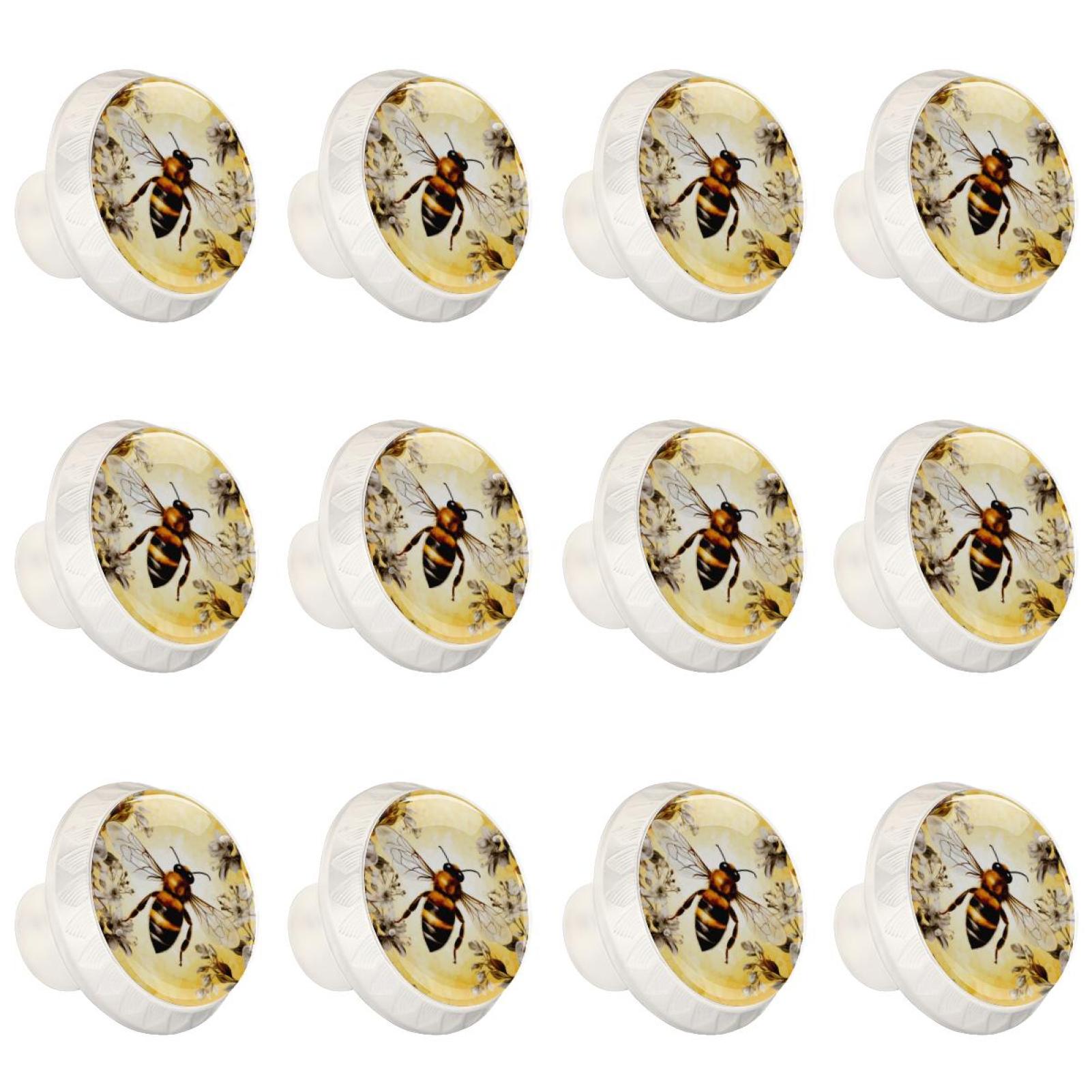 Insect Bees 12 Pcs White Round Drawer Pulls with Screws,ABS and Glass Cabinet Handles for ...