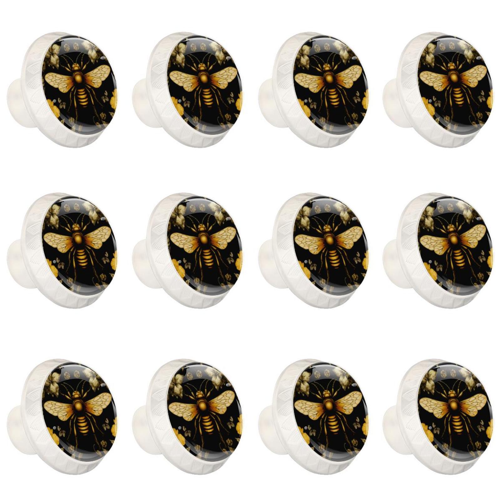 Insect Bees 12 Pcs White Round Drawer Pulls with Screws,ABS and Glass Cabinet Handles for ...