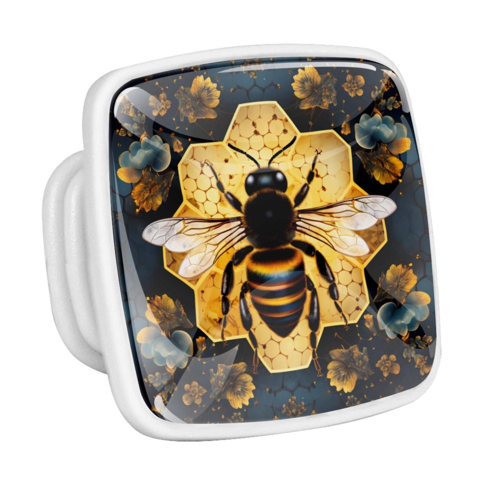 Insect Bees Fluorescent Drawer Pulls with Screws Square 4-Pack Glow Dark Knobs for Cabinets ...