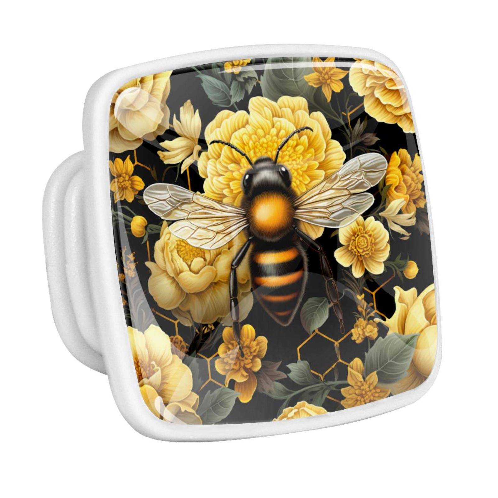 Insect Bees Fluorescent Drawer Pulls with Screws Square 4-Pack Glow Dark Knobs for Cabinets ...