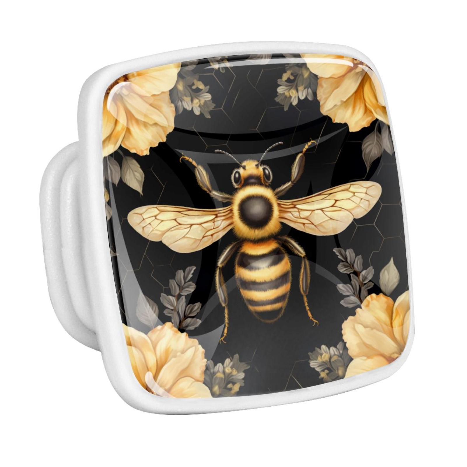 Insect Bees Fluorescent Drawer Pulls with Screws Square 4-Pack Glow Dark Knobs for Cabinets ...