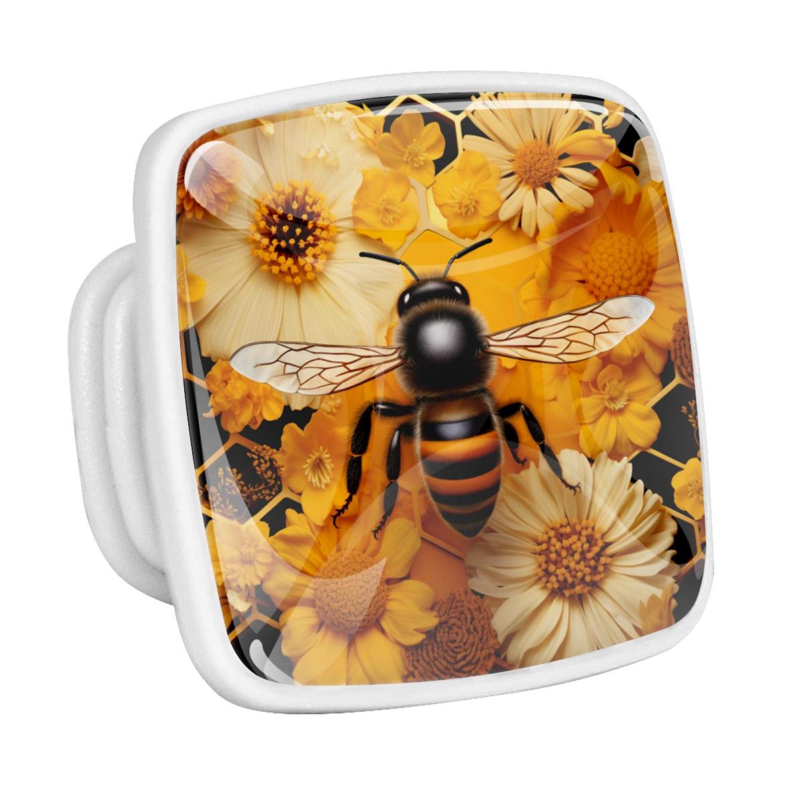 Insect Bees Fluorescent Drawer Pulls with Screws Square 4-Pack Glow Dark Knobs for Cabinets ...