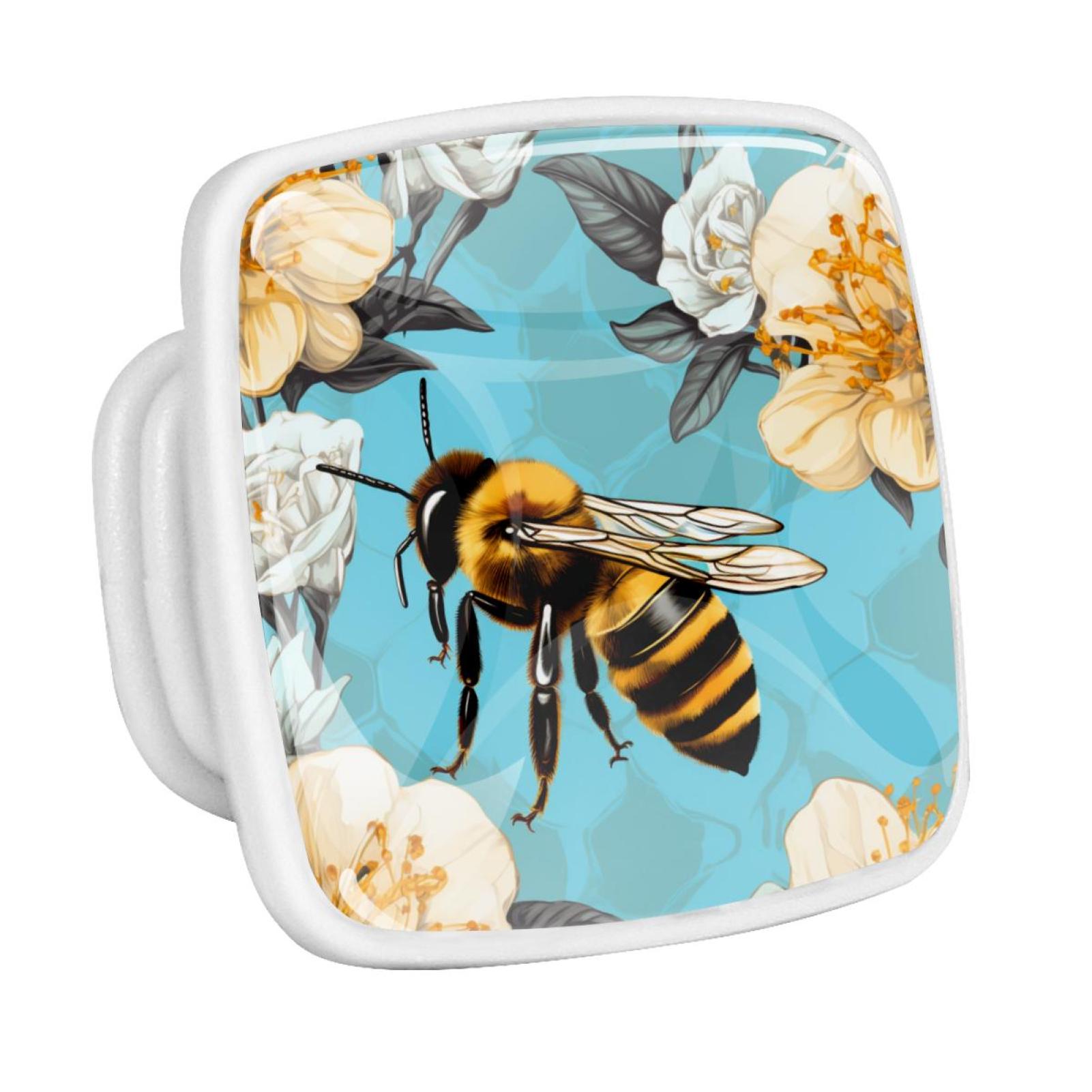 Insect Bees Fluorescent Drawer Pulls with Screws Square 4-Pack Glow Dark Knobs for Cabinets ...