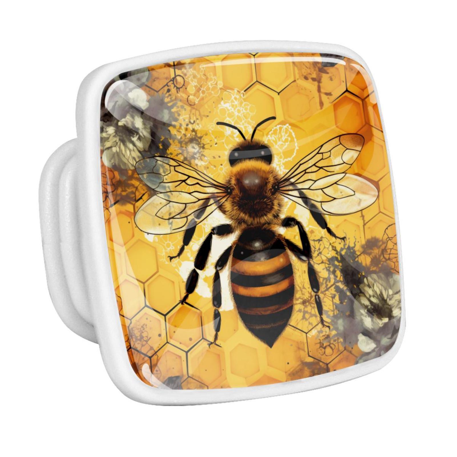 Insect Bees Fluorescent Drawer Pulls with Screws Square 4-Pack Glow Dark Knobs for Cabinets ...