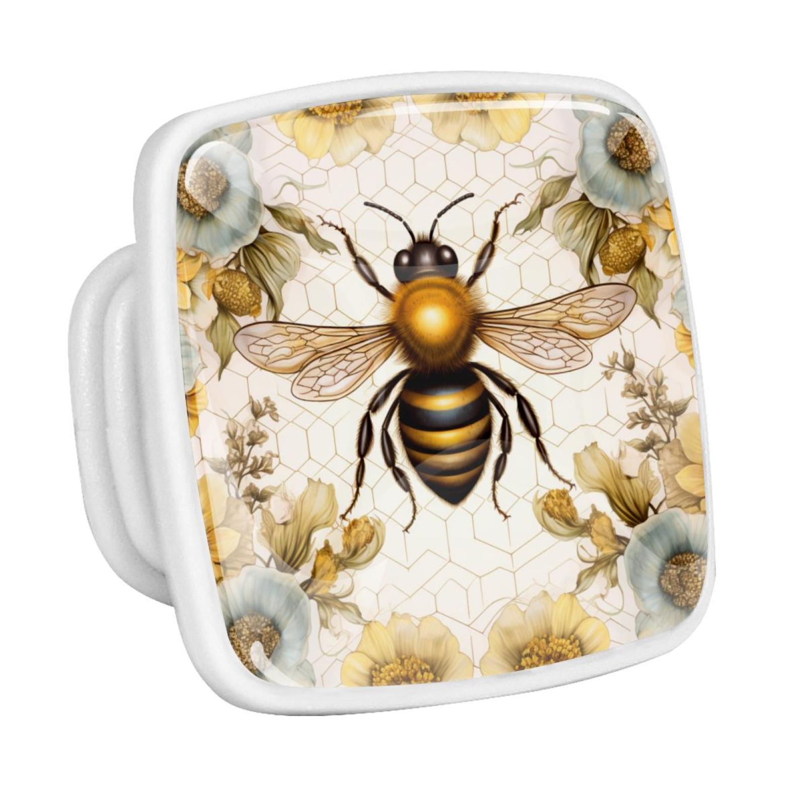 Insect Bees Fluorescent Drawer Pulls with Screws Square 4-Pack Glow Dark Knobs for Cabinets ...