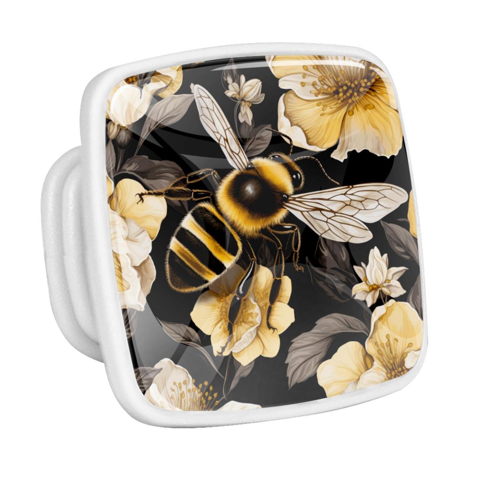 Insect Bees Fluorescent Drawer Pulls with Screws Square 4-Pack Glow Dark Knobs for Cabinets ...