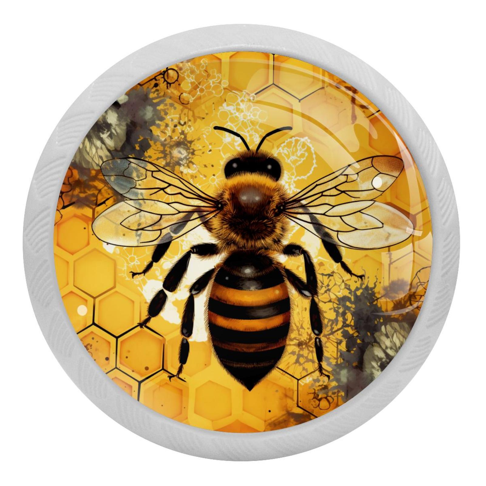 Insect Bees Pattern 4PCS Cabinet Knobs Pulls Fluorescent Drawer Handle ...