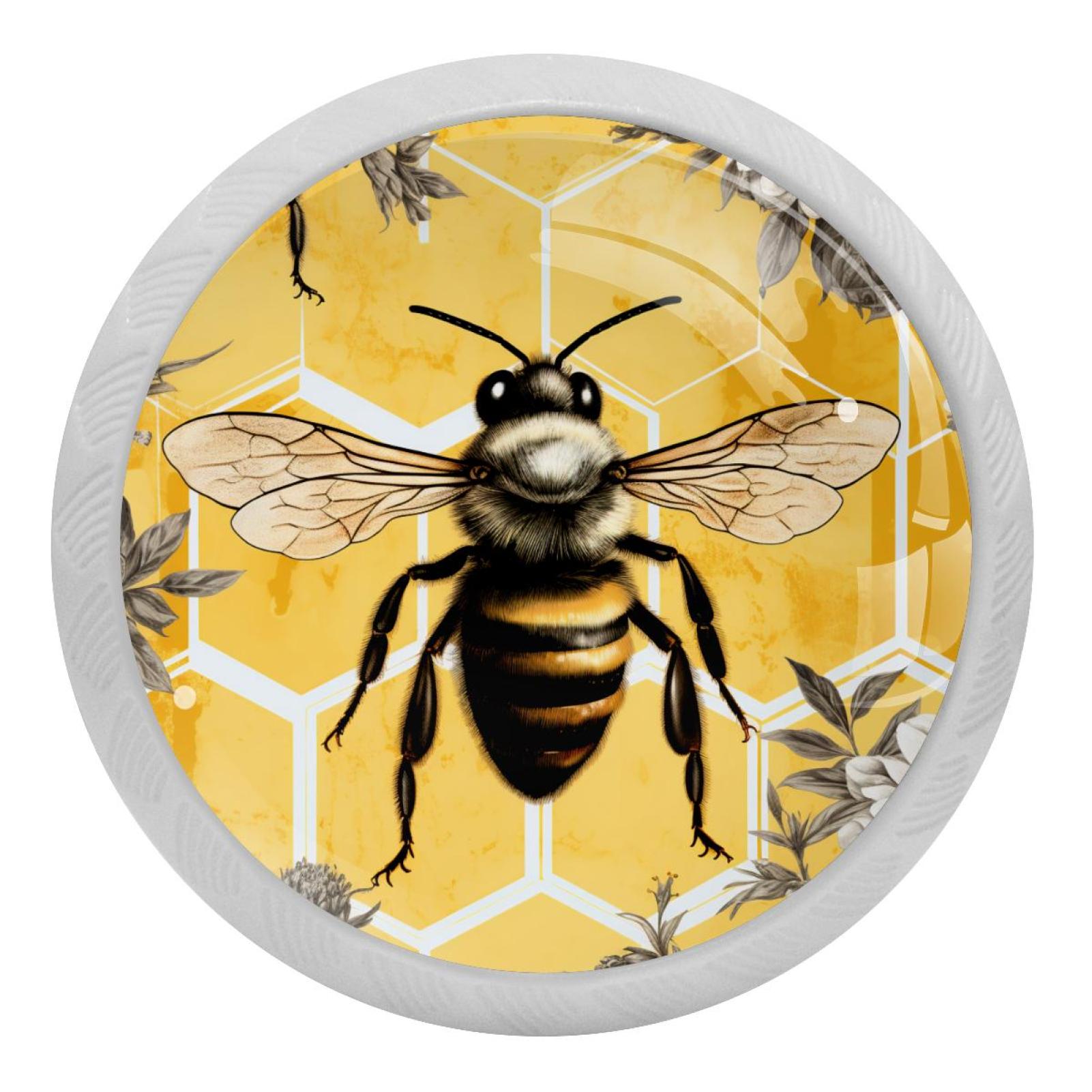 Insect Bees Pattern 4PCS Cabinet Knobs Pulls Fluorescent Drawer Handle ...