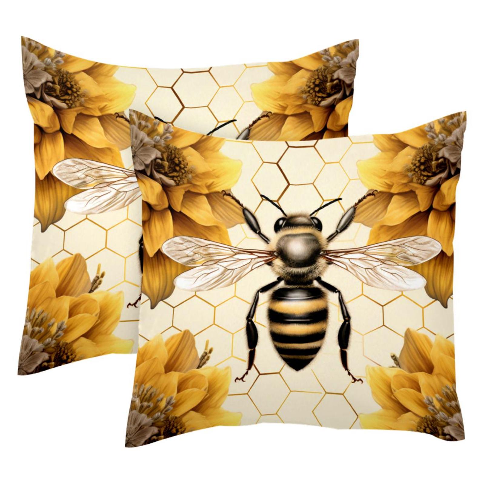 Insect Bees Printed Square 2PC Cushion Pillow Throw Cover Sofa Home Car ...