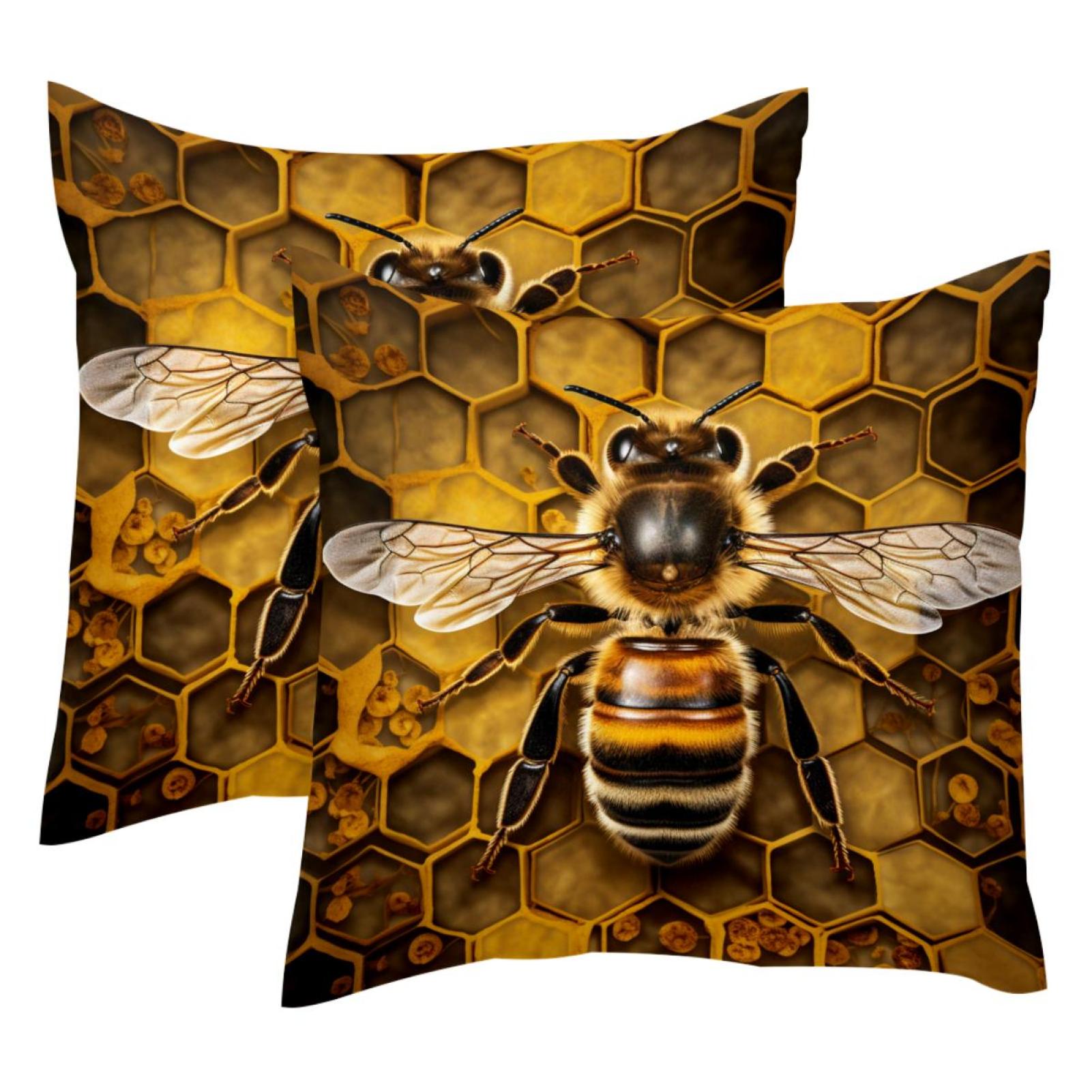 Insect Bees Printed Square 2PC Cushion Pillow Throw Cover Sofa Home Car ...