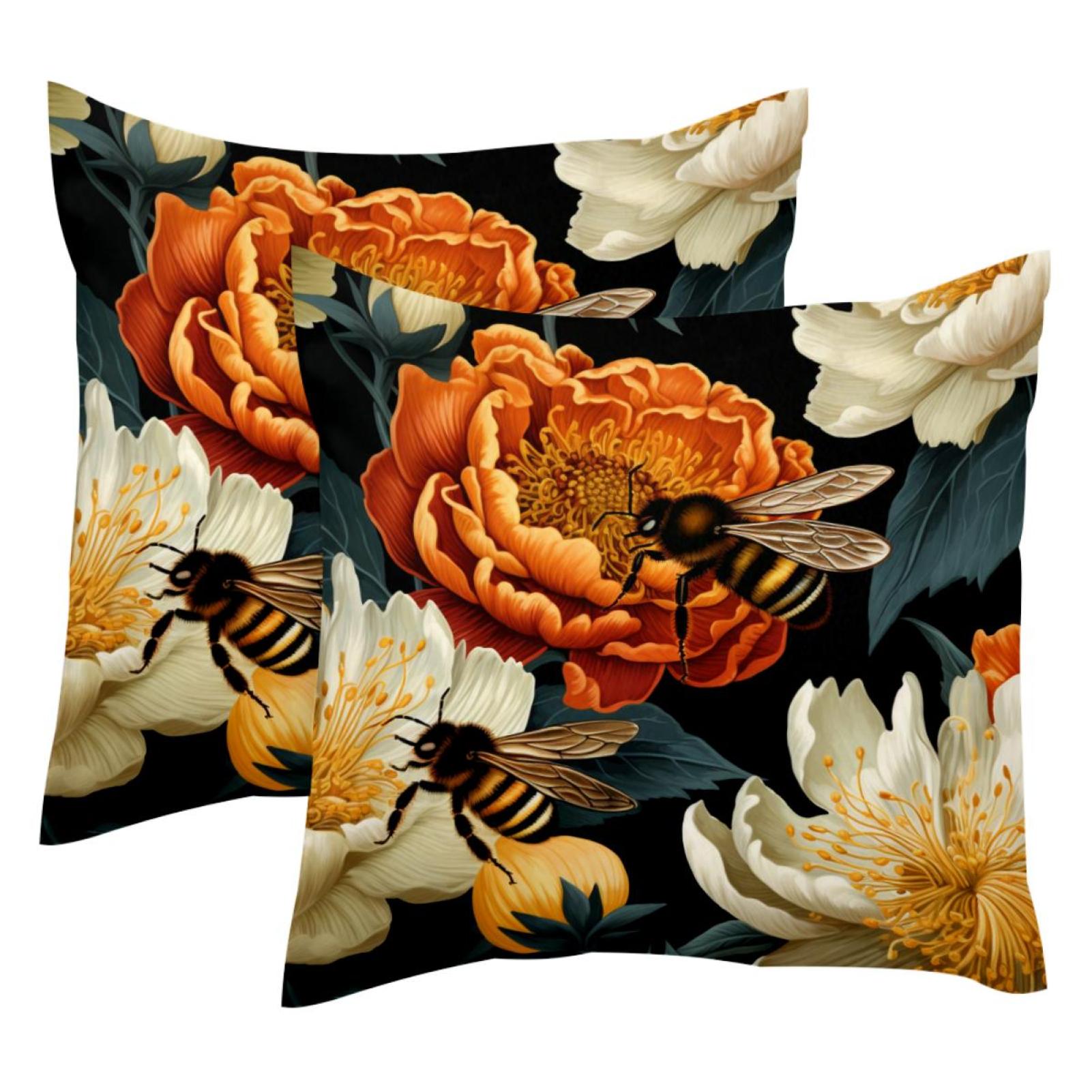 Insect Bees Printed Square 2PC Cushion Pillow Throw Cover Sofa Home Car ...