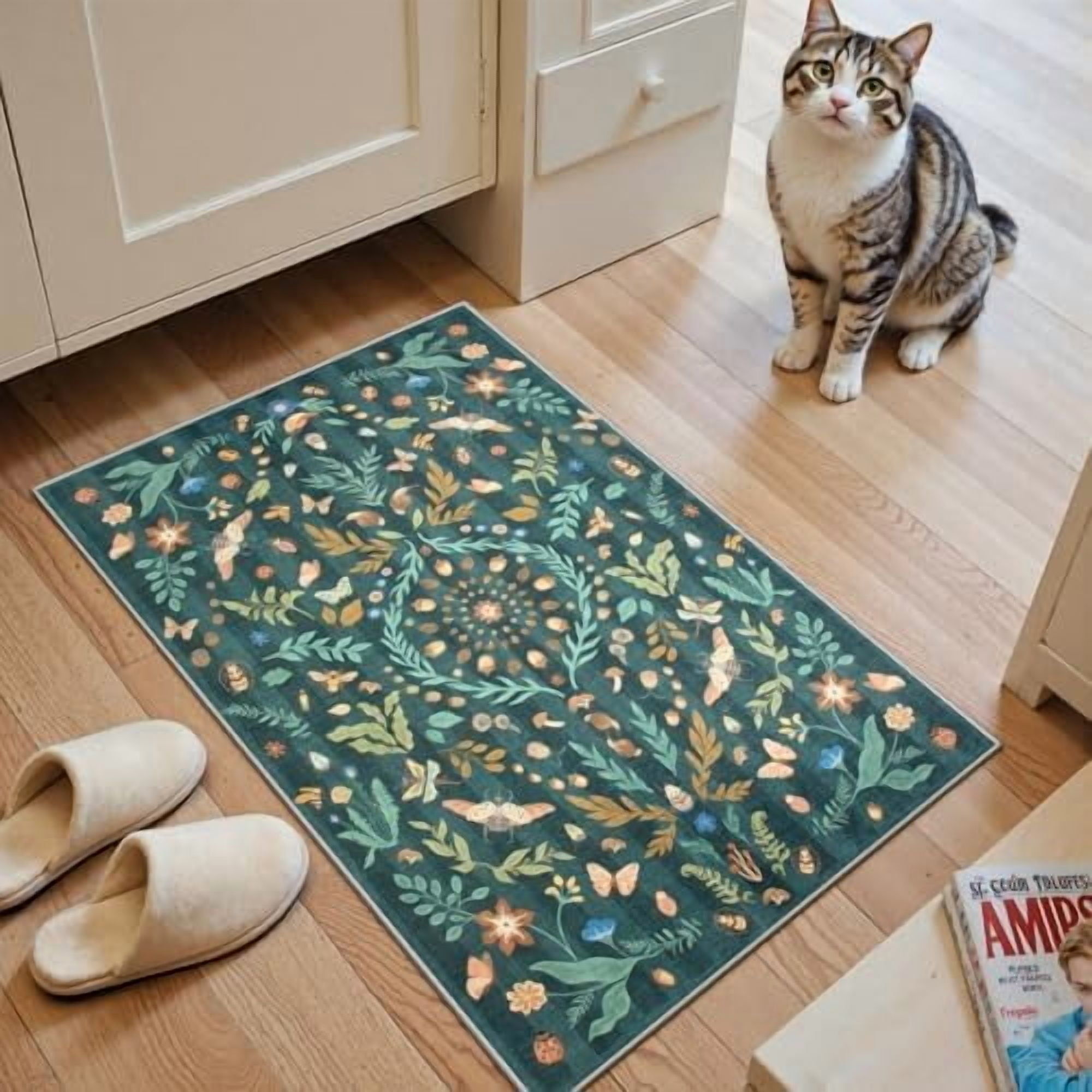 Insect Botanical 2x3 Kitchen Rugs for Entryway, Washable Small Green ...