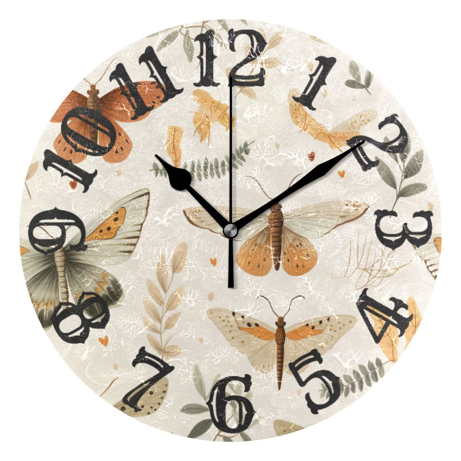 Insect Butterflies Leaves 10 inch Wall Clocks Non Ticking Easy to Read ...