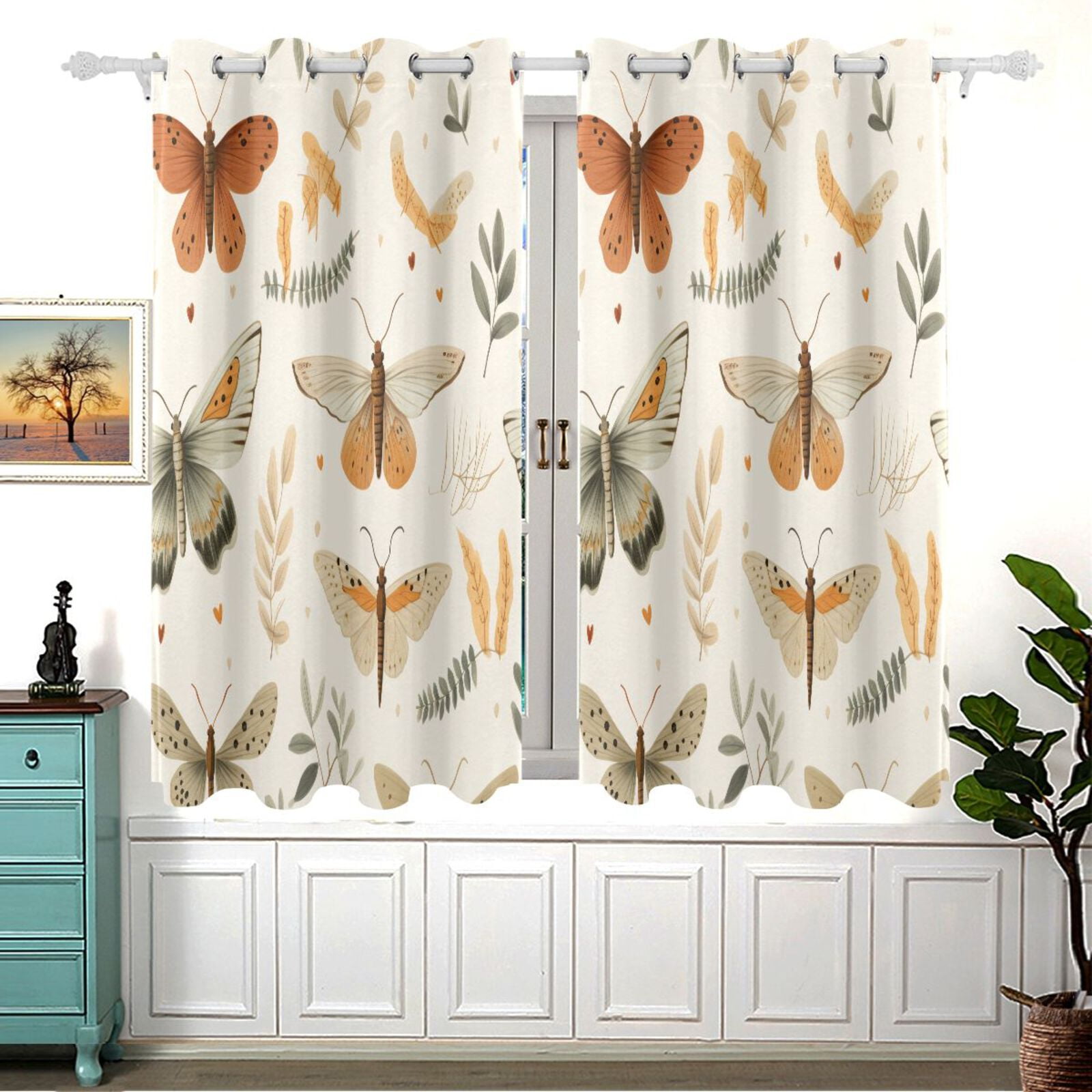 Insect Butterflies Leaves Black Out Curtains Aesthetic for Bedroom ...