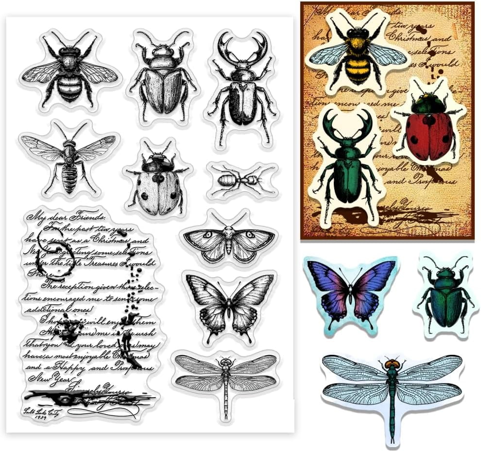 Insect Clear Stamps for Card Making Butterfly Dragonfly Bee Rubber ...