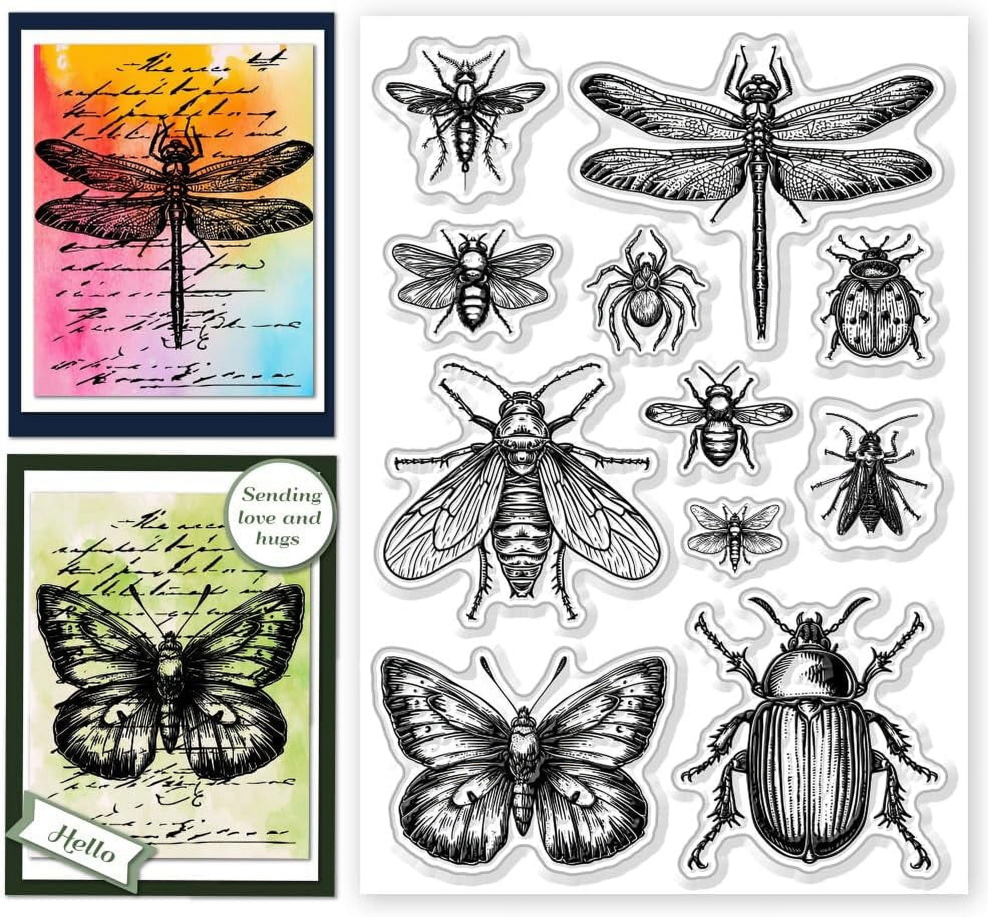 Insect Clear Stamps Realistic Dragonflies Beetles Clear Silicone Stamps ...