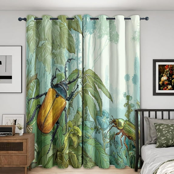 Insect Curtains For Living Room , Beetle Tropical Jungle Pattern Design ...