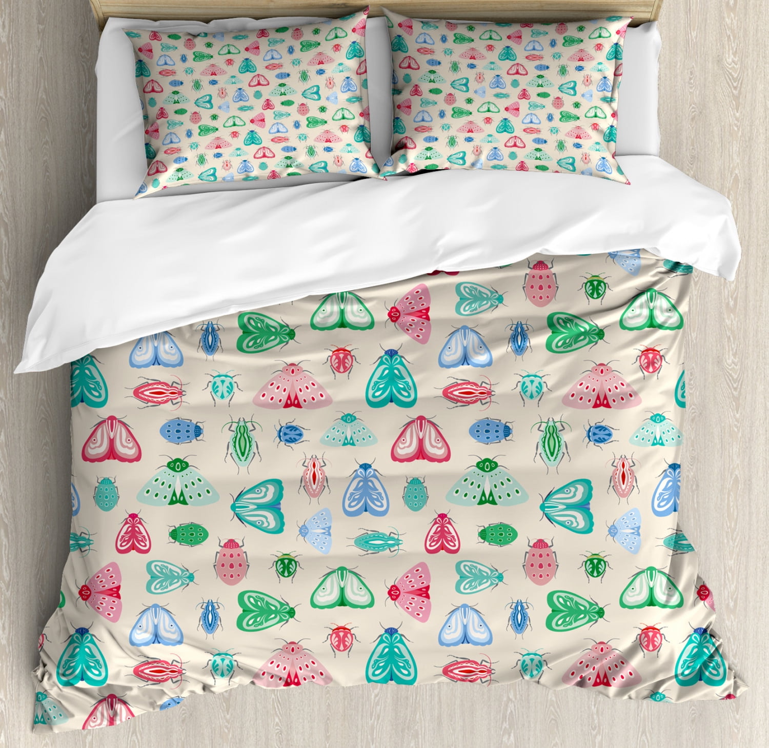 Insect Duvet Cover Set Queen Size, Continuous Moth and Beetle ...