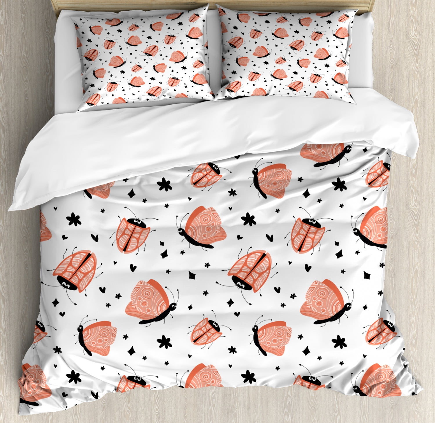 Insect Duvet Cover Set Queen Size, Pastel Cartoon Ladybirds and ...