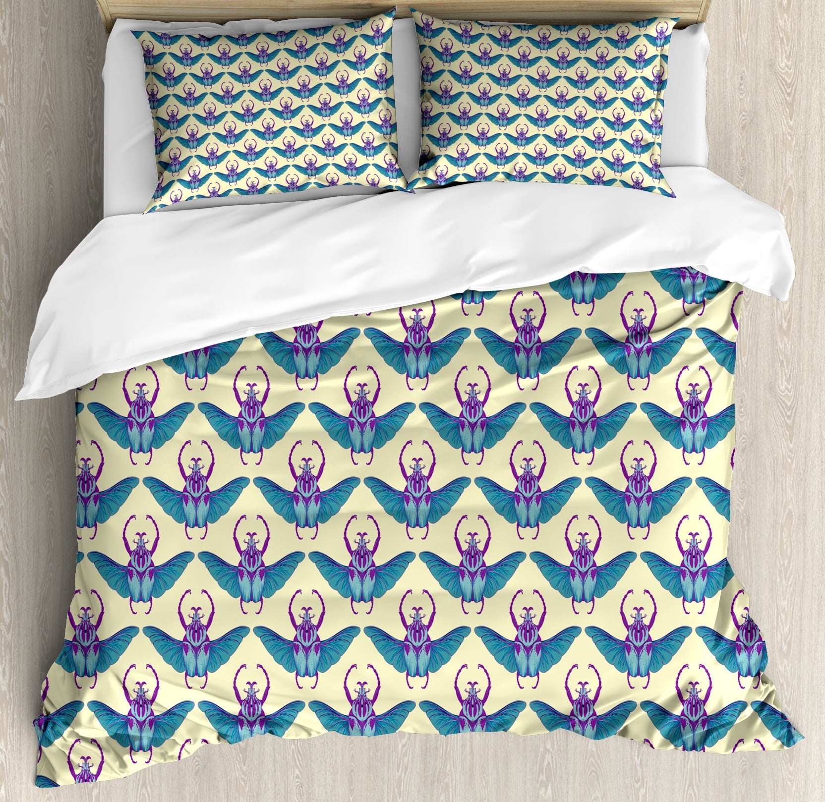 Insect Duvet Cover Set, Tropical Image of Colorful Goliath Beetles with ...