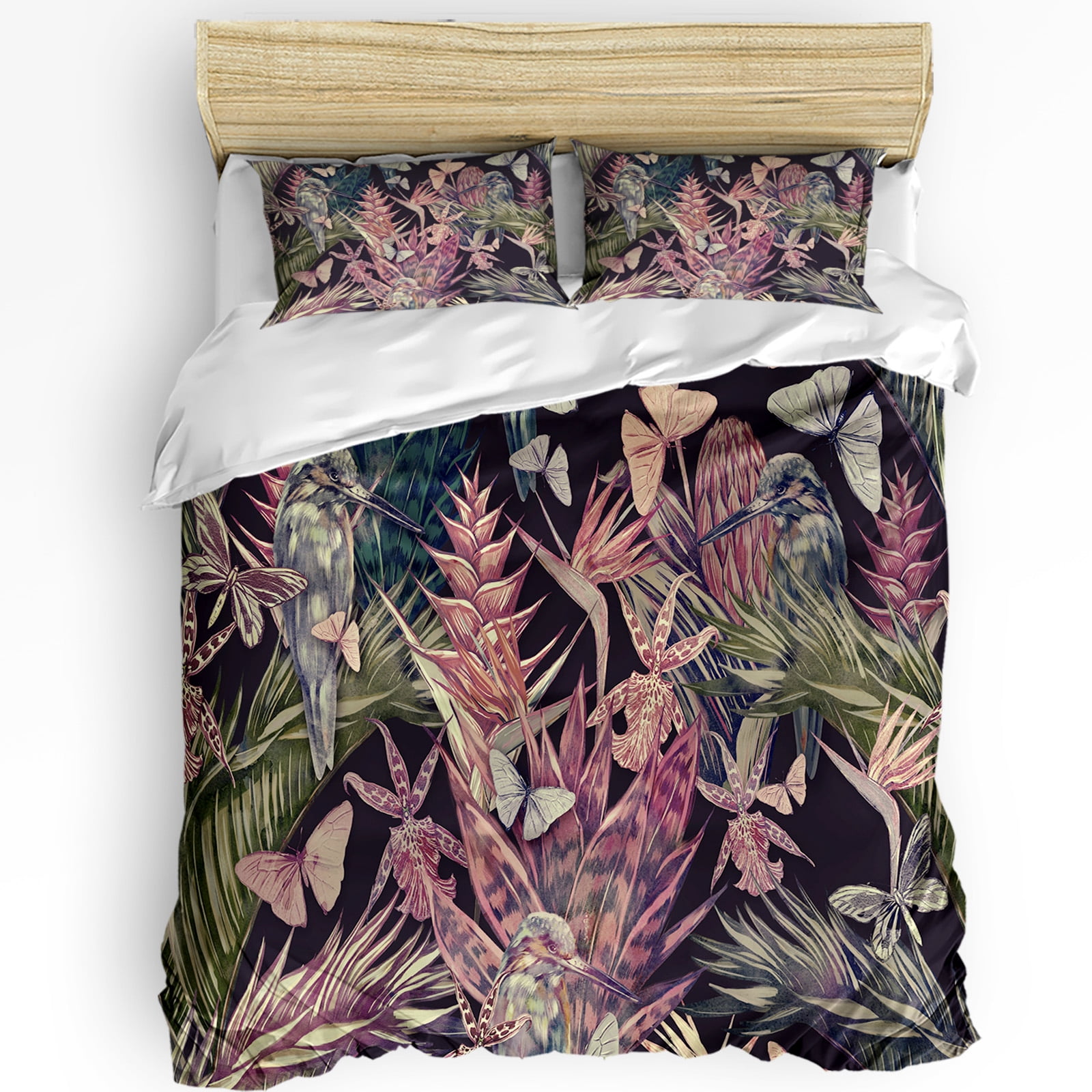 Insect Illustrations Plant Butterflies 3pcs Duvet Cover Set with Pillow ...