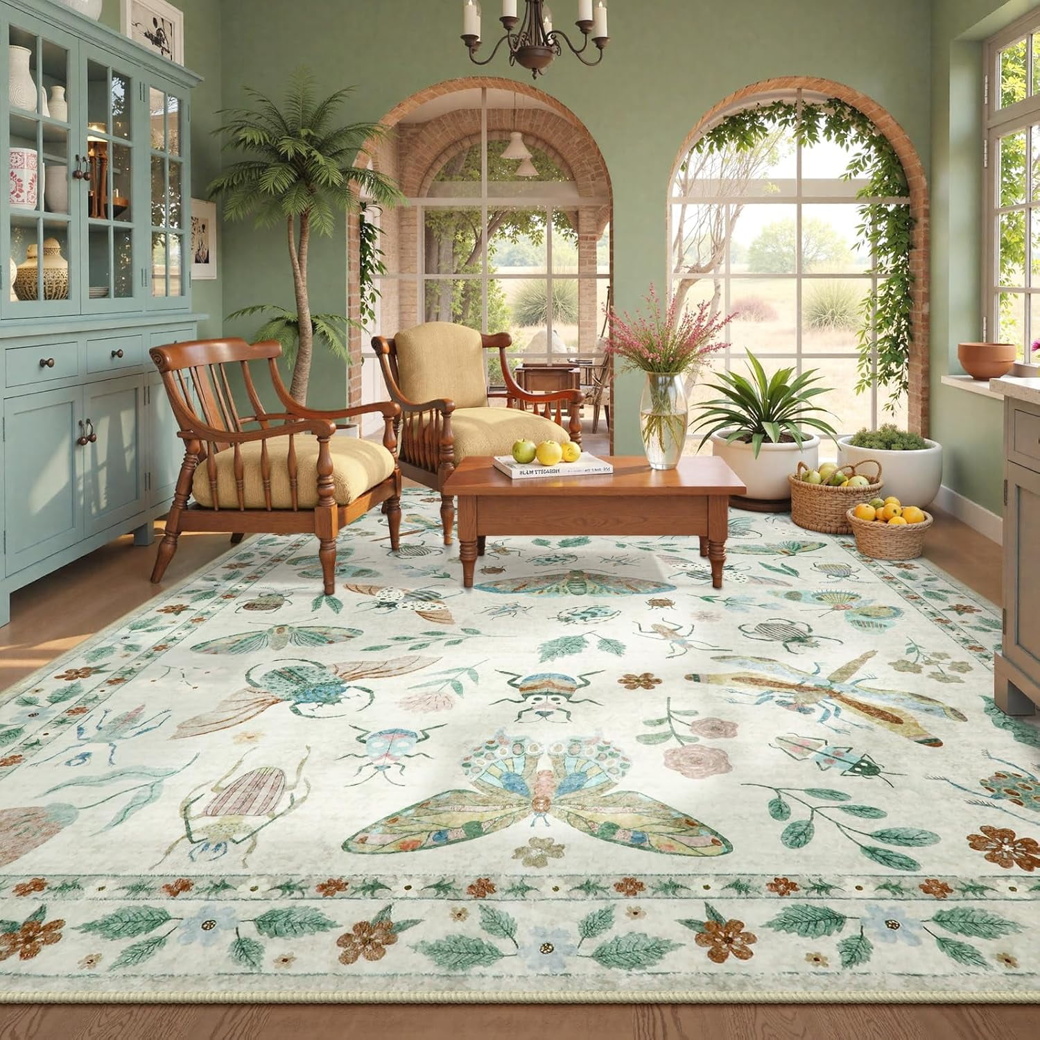 Insect Print Rug , Washable Large Area Rugs For Bedroom Under Bed, Non ...