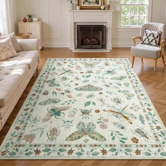 Insect Print Washable Area Rug, Soft Ultra-Thin Non-Shedding Modern Rug ...