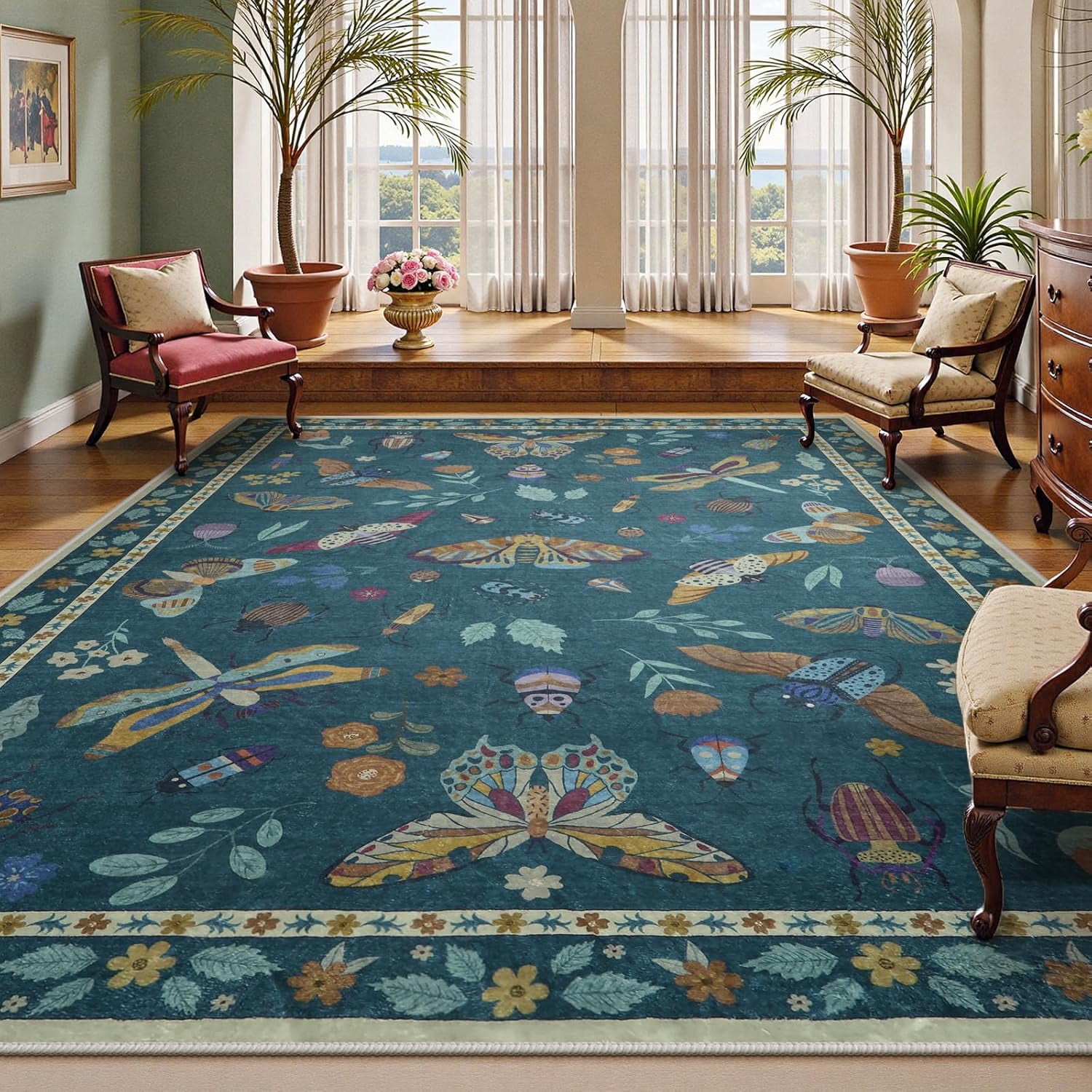 Insect Print Washable Rugs , Foldable Bedroom Rug Under Bed Non Slip ...