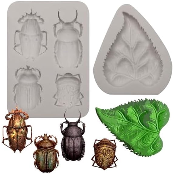 Insect Silicone Mold Set with Beetles and Leaf Design, Decorative ...