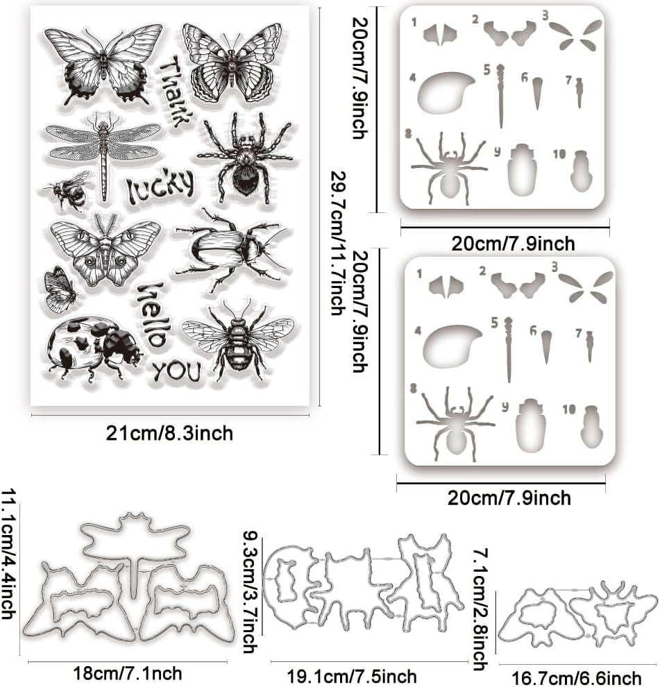 Insect Stamp and Dies Spider Painting Stencils A4 Size Butterfly Clear ...